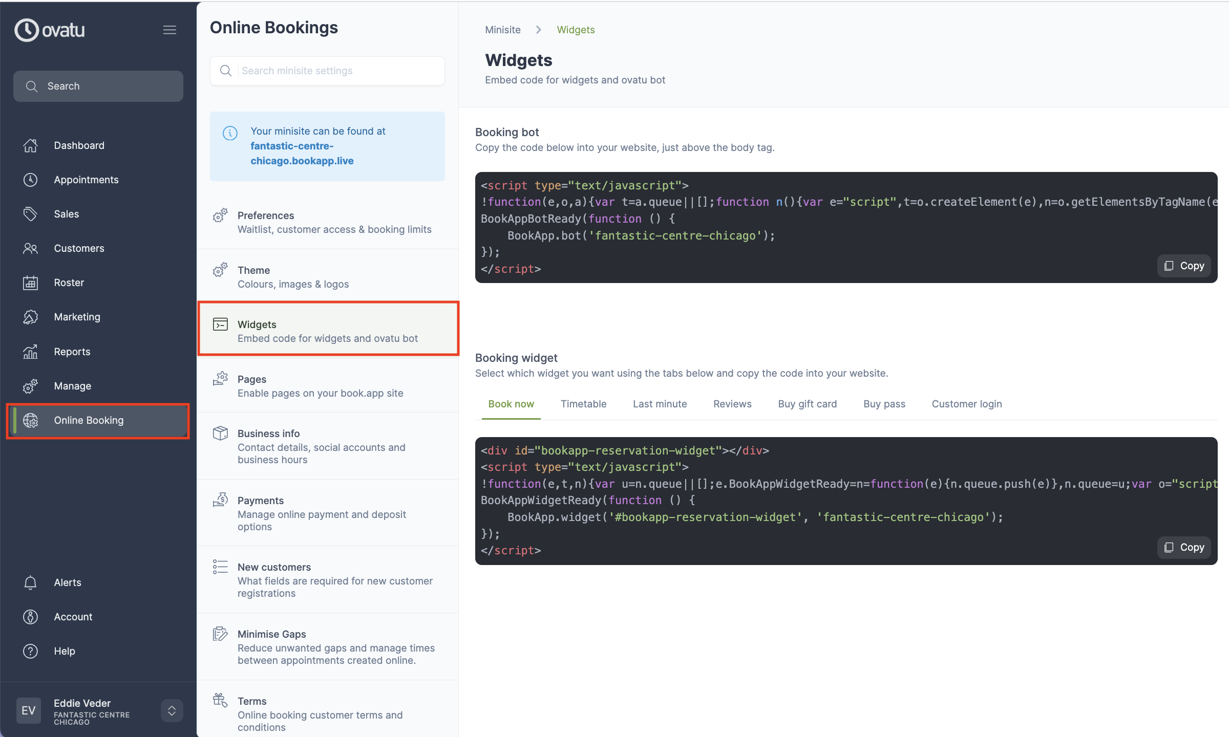 Integrated online booking widgets - Ovatu Help Guides